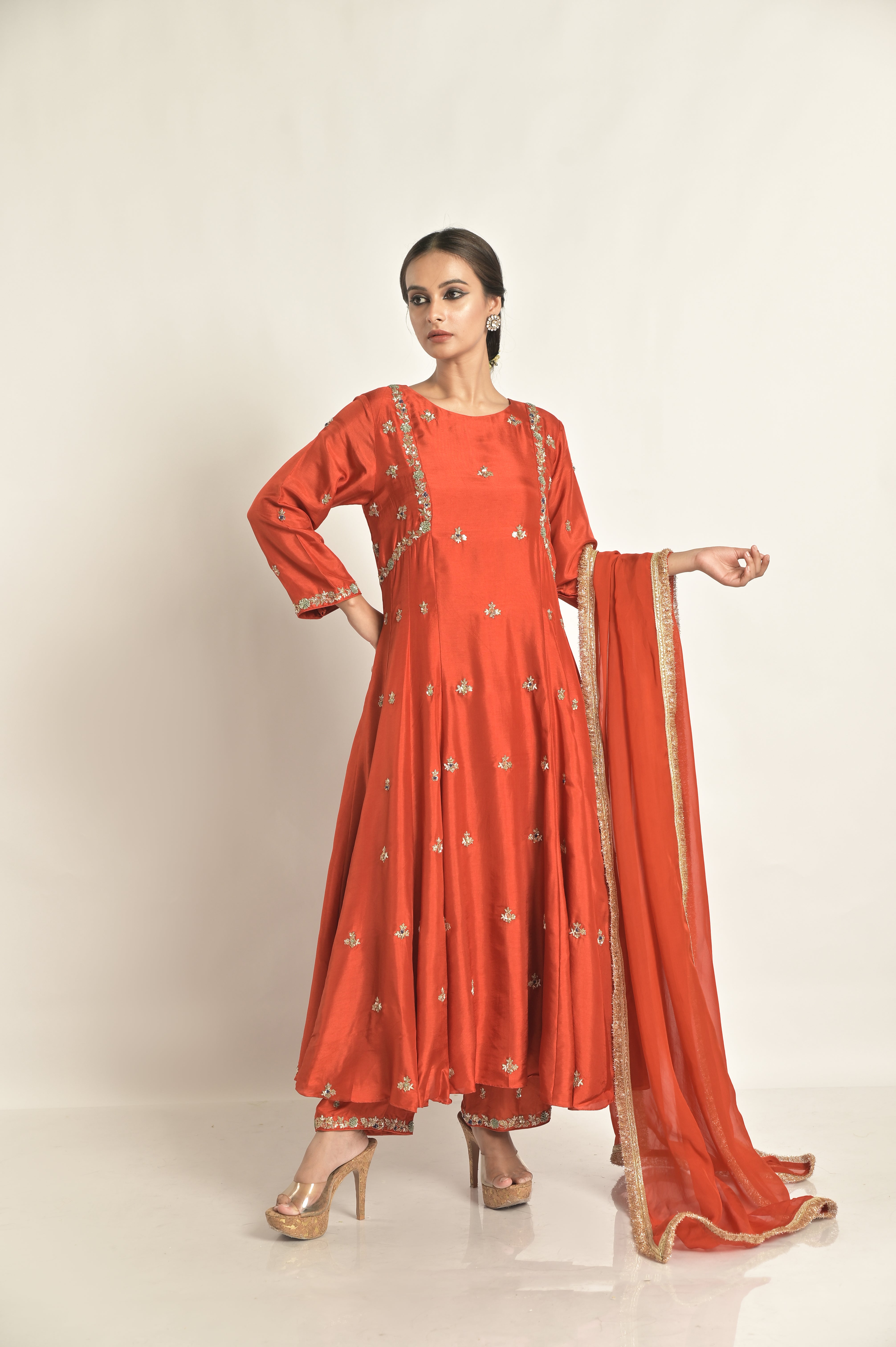 Rust Rust Coloured Kalidar Suit Set – Peetazari